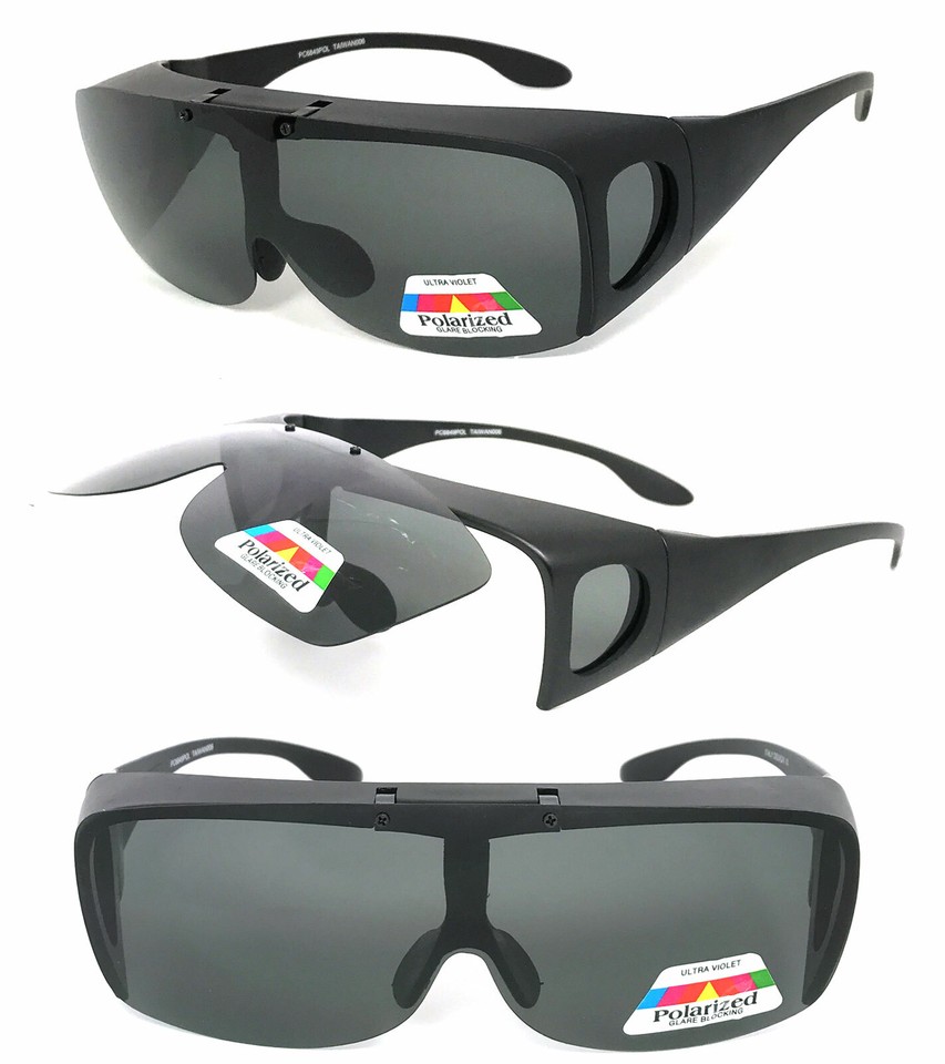 Flip Up POLARIZED Anit Glare rectangular Lens Cover Fit Over Glasses ...