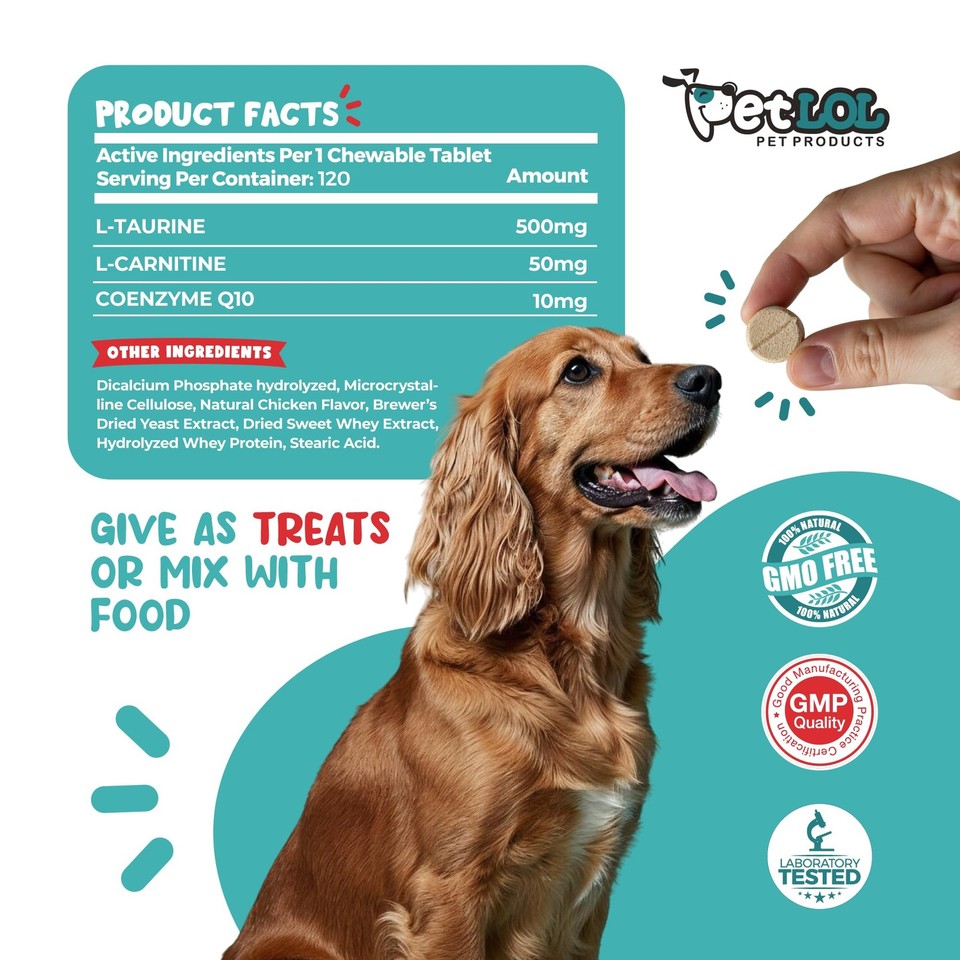 PET LOL Taurine Supplement for Dogs with L-Carnitine and Coenzyme Q10 ...