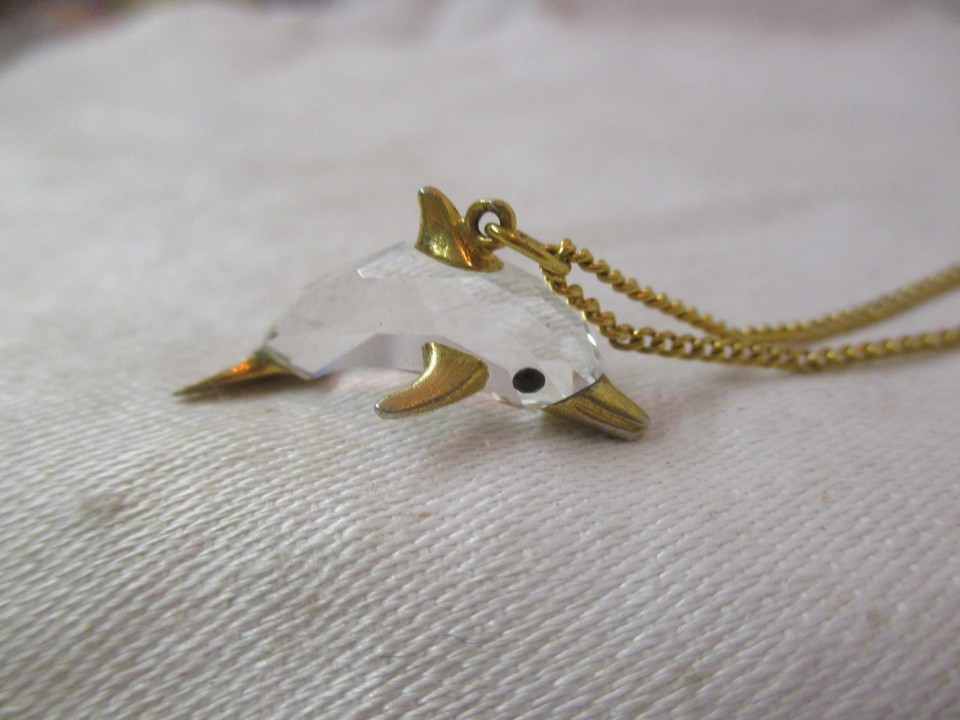 Vintage Swarovski gold tone Necklace with Crystal Memories Dolphin ...