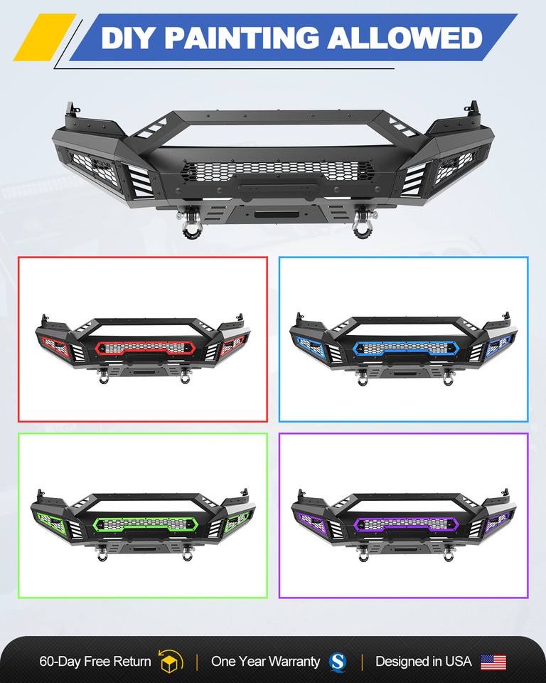 4 IN 1 Front Bumper Assembly +Rear Bumper w/D Rings For 2013-2018 Dodge ...