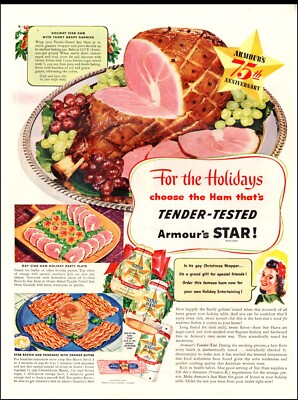 1941 WW2 era Christmas Dinner AD ARMOUR'S STAR HAM For The Holidays ...