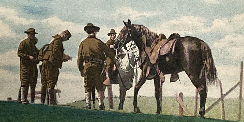 Consulting War Maps WW1 Era US Army Soldiers with Horses DB Postcard ...