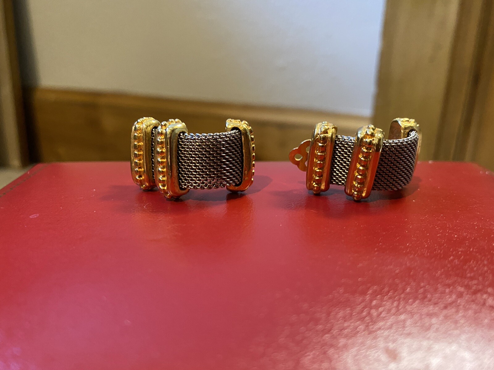 Signed Vintage Ron Rizzo Silver Mesh & Gold Tone Clip Earrings | eBay