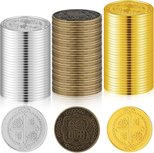 50 Pcs Metal Pirate Coins - Fake Gold, Silver, Bronze Treasure Tokens ...