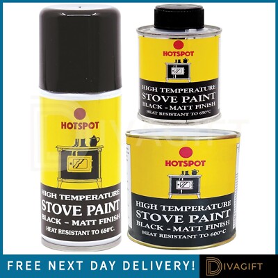 HOTSPOT HIGH TEMPERATURE BLACK MATT STOVE SPRAY PAINT OR TIN HEAT ...