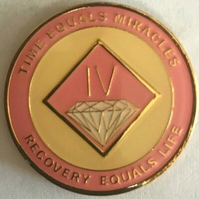 Narcotics Anonymous NA PINK 4 YEAR Gold White Medallion Chip Coin Token ...