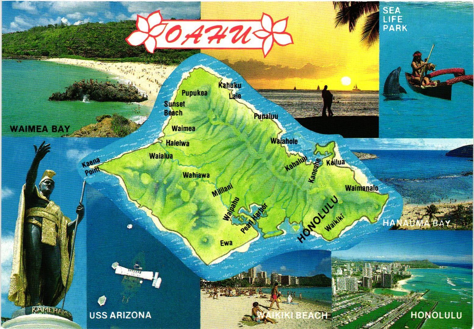 Vintage Postcard 4x6- Map of Oahu, Hawaii | eBay