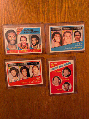 4 Topps Basketball 1970/ 74 Leaders cards Erving Rick Barry, Alcindor ...