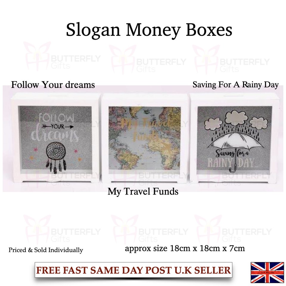 Wooden Money Box Frame Glass Coins Notes Savings Piggy Bank Ceramic ...
