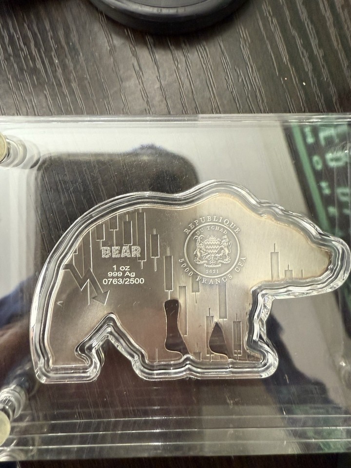 2021 Chad 1 oz Silver Bear Shaped Antiqued HR Coins in Boxes 2500 ...