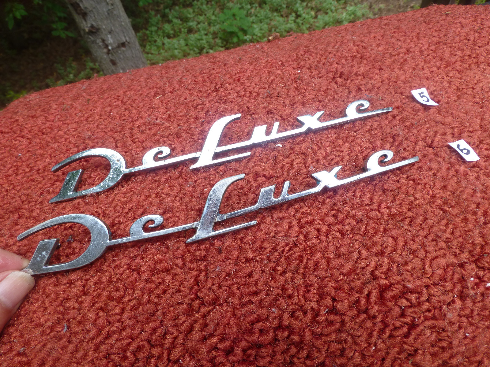 DeLuxe (#3-#4 #5-#8 or #9) EMBLEM SCRIPT Plymouth Chevy Ford Chrysler ...