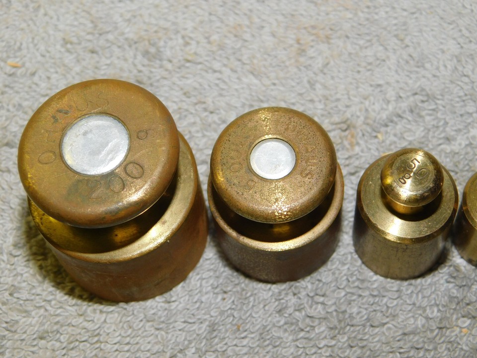 11 Ohaus Brass Balance Scale Calibration Weights 200, 100 , 50, 30, 20 ...