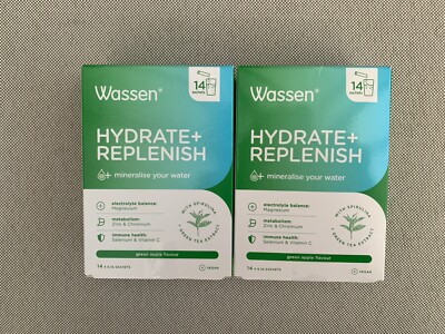 2 x Wassen Hydrate + Replenish Electrolyte Balance 14 Sachet Green ...