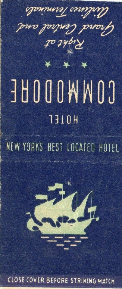 Vintage 1940's Matchbook Cover Hotel Commodore Grand Hyatt Hotel NYC ...