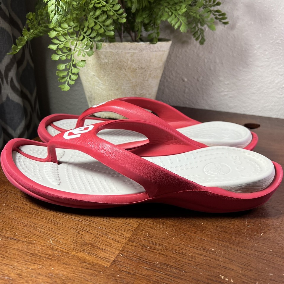 Mens Sz 12 Crocs University Of Oklahoma Sooners Flip Flops Sandals | eBay
