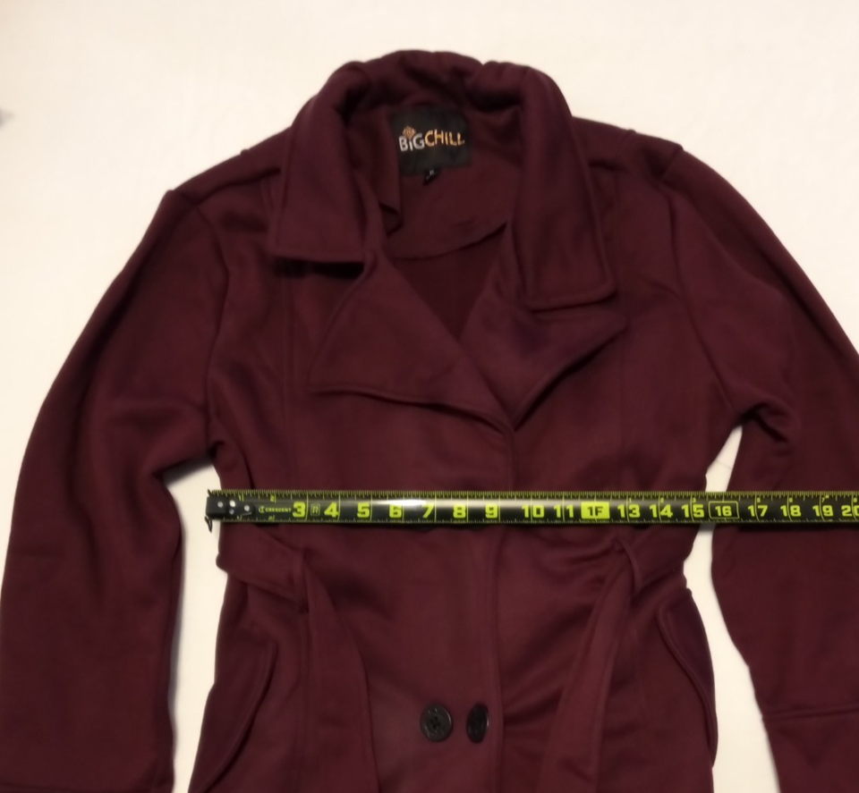 NEW WOMEN'S XL BIG CHILL BURGUNDY BUTTONED WINTER JACKET COAT WITH TIE ...
