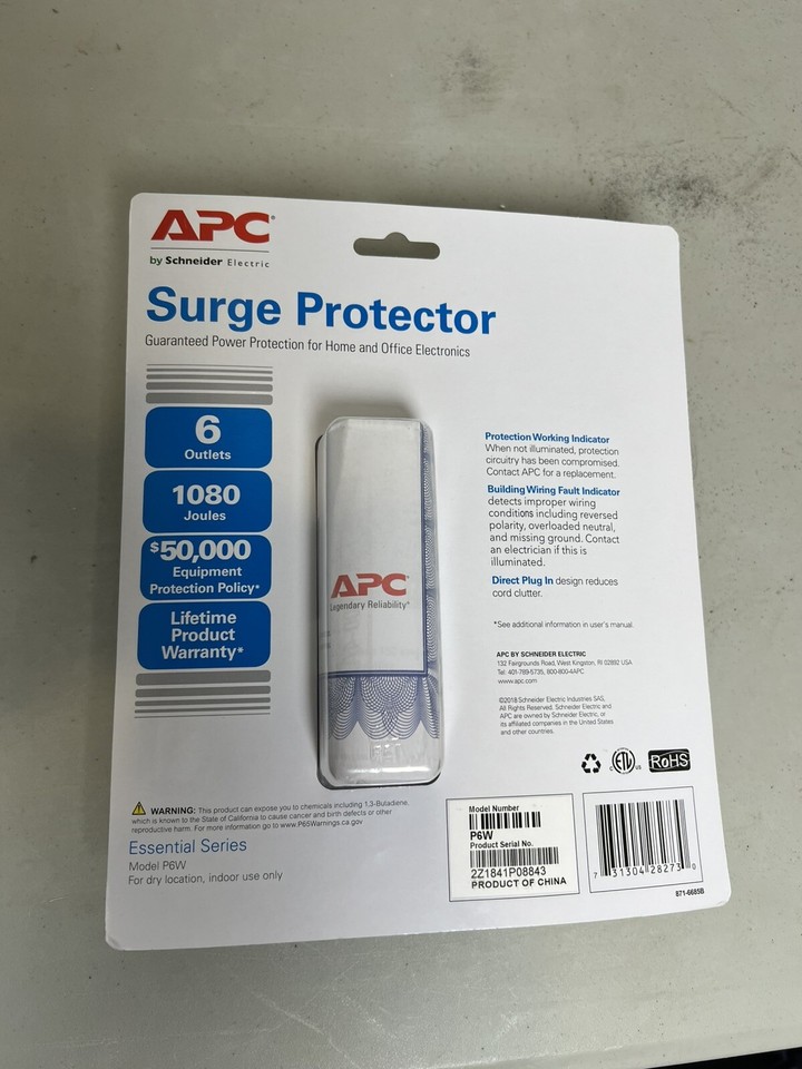 APC Surge protectors Arrest Essential P6W 6-Outlets - 6 x NEMA 5-15R ...