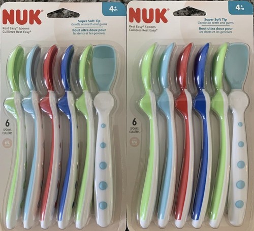 2 PK Nuk 6 First Essentials Rest Easy Spoons- 6 Spoons each. Dishwasher ...