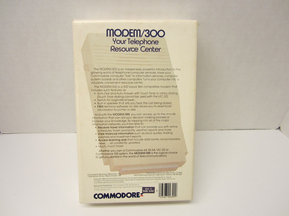 Commodore Modem 300 Your Telephone Resource Center Software Kit Model ...