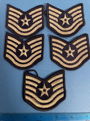 5 US Air Force Tech Sergeant Rank Patch Vtg E-6 E6 Blue Chevron Pair ...