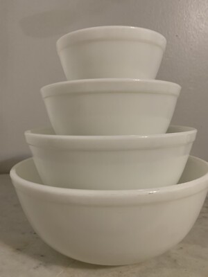 Pyrex TRUE OPAL UNMARKED plain, white Mixing Bowl Set of 4. Made 1954 ...