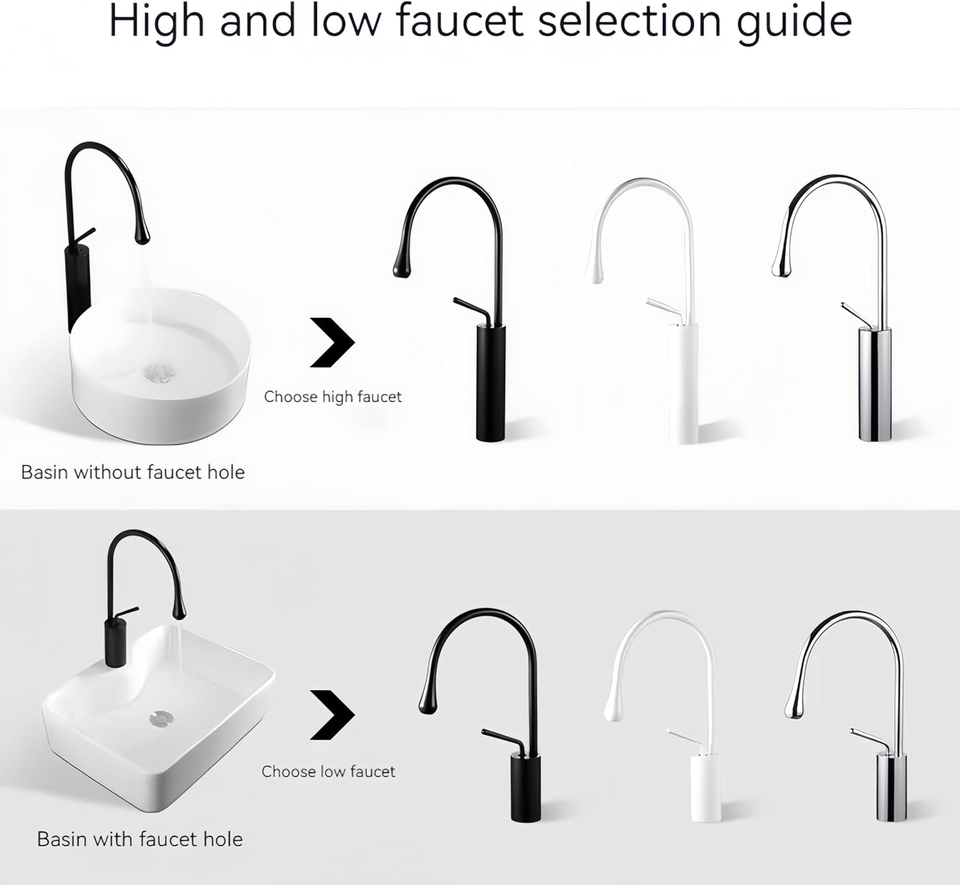 Bathroom Vessel Sink Water Faucets, Luxury & Modern Fancy Tall Single ...
