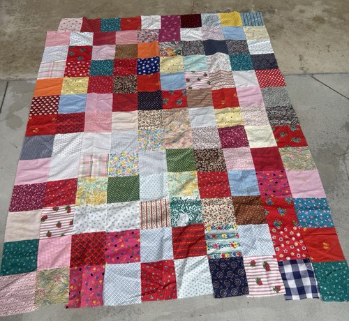 Vintage Patchwork Quilt Top Bright Colors 1960-1970 64” X 50” | eBay
