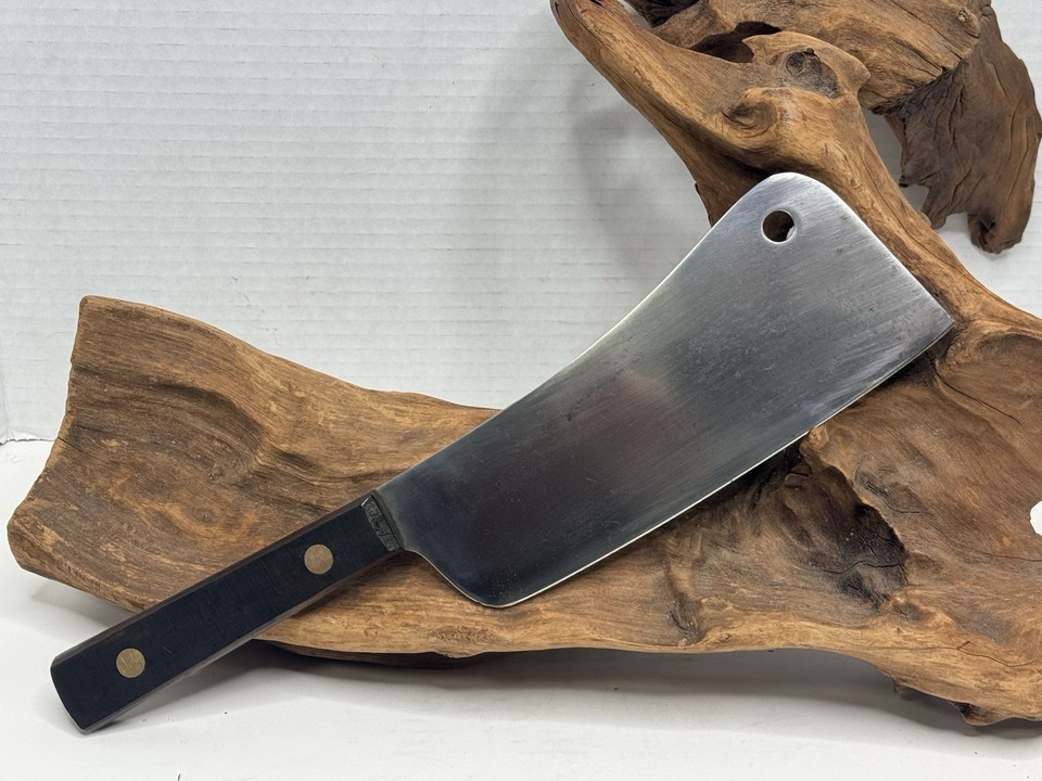 Vintage Cleaver Hi Carbon Meat Cleaver Butcher 12" long Riveted Wood ...
