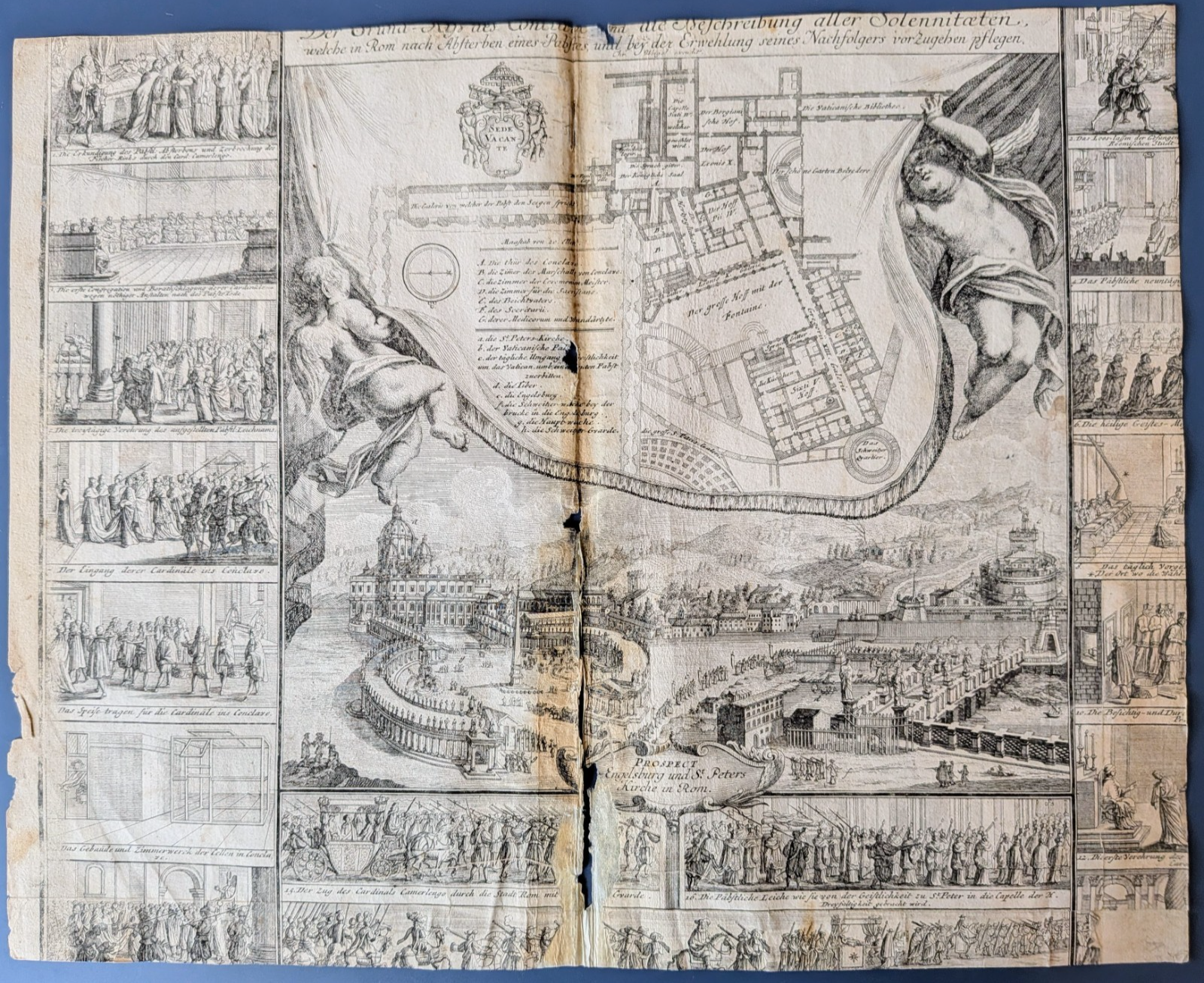 Vatican c.1718 Weigel Papal Conclave Plan & St. Peter’s View Rome Italy ...
