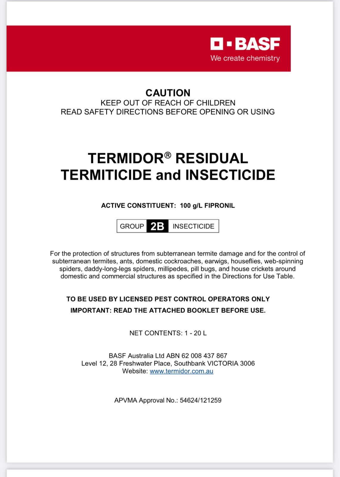 Termidor SC Termiticide Insceticide Fipronil Professional DIY 1 Litre ...