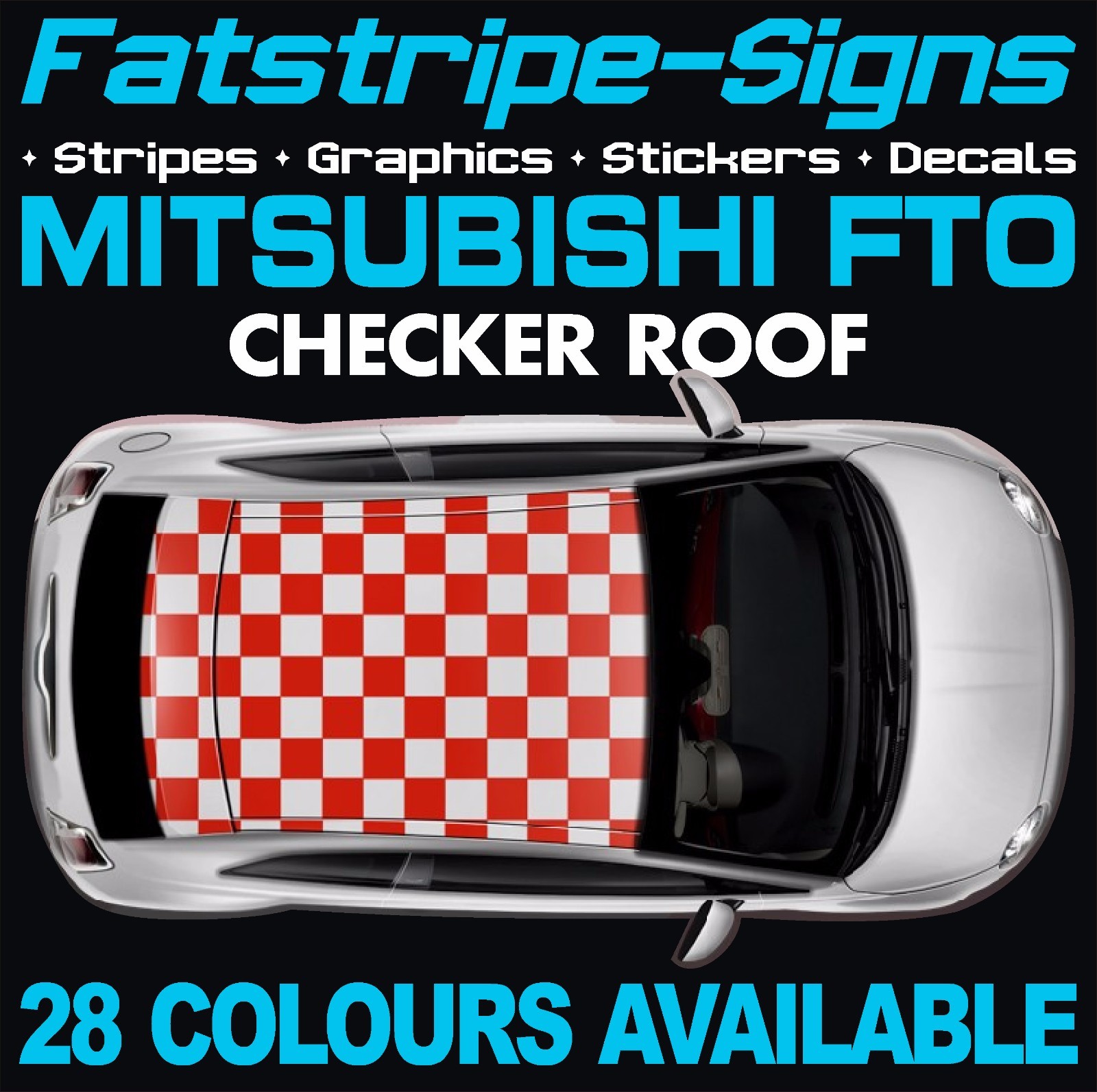 to fit MITSUBISHI FTO CHECKER ROOF GRAPHICS STRIPES DECALS STICKERS GS ...