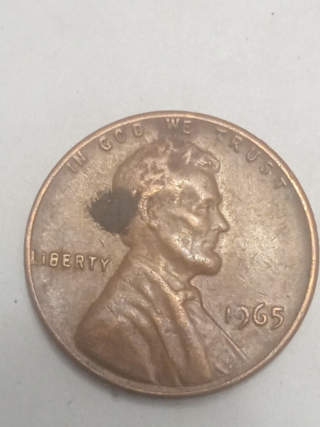 1965 no mint mark penny with rare "L"iberty & "We trust" to edge of ...