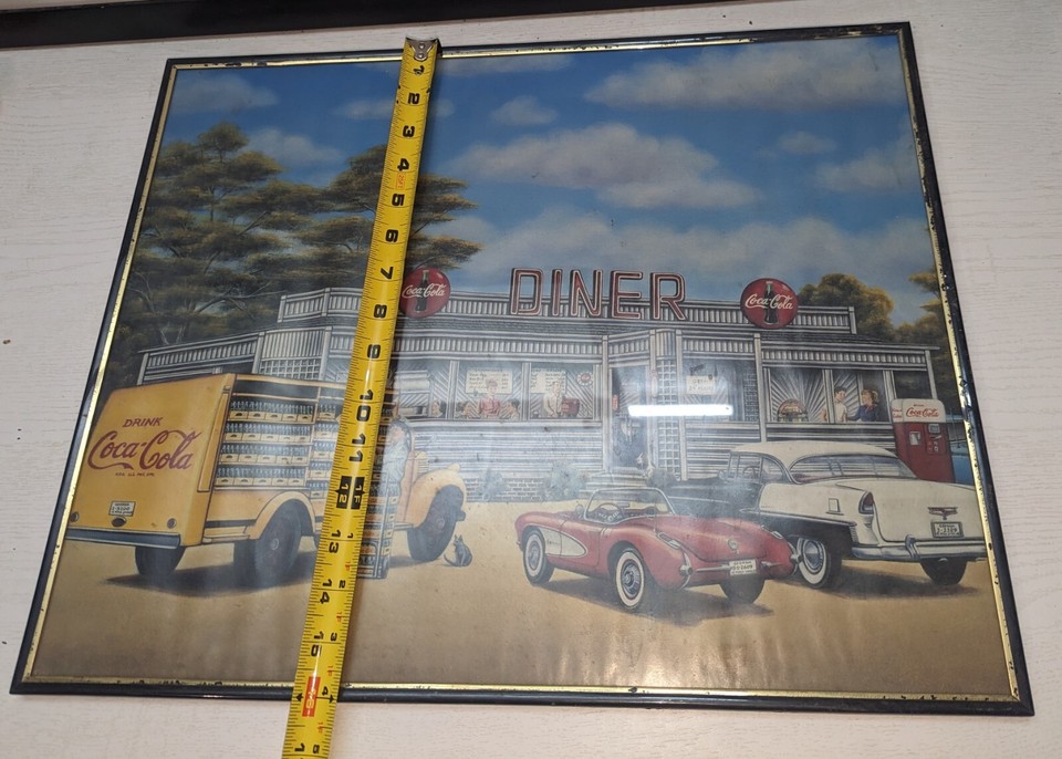 Two 1995 Pamela Renfroe Coca-Cola Chevy Corvette Print Poster Diner ...