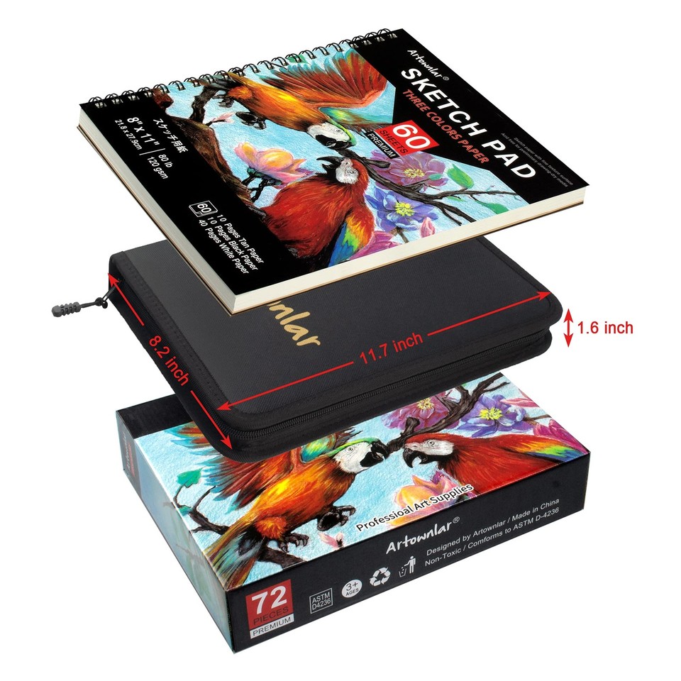 Artownlar 72-Piece Drawing Sketch Set with Sketchbook | Artist Art ...