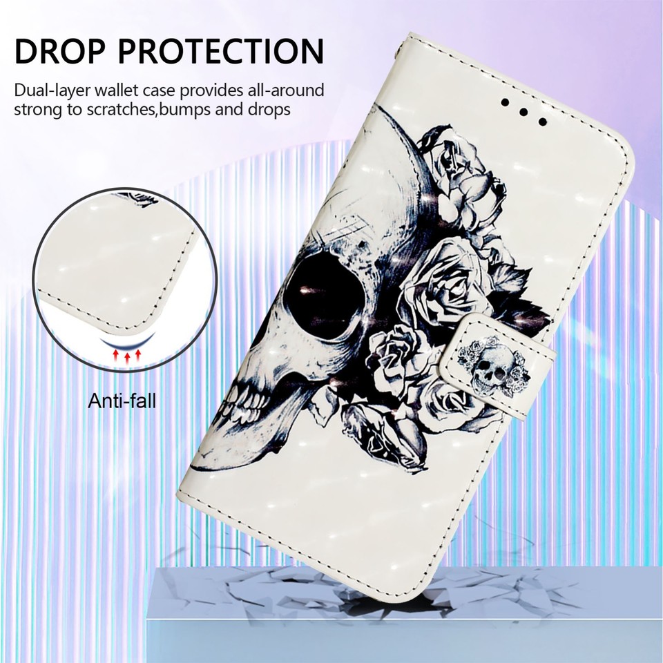 For Various Phone Cool Painted Card Wallet Case Bag Flip Stand Cover ...