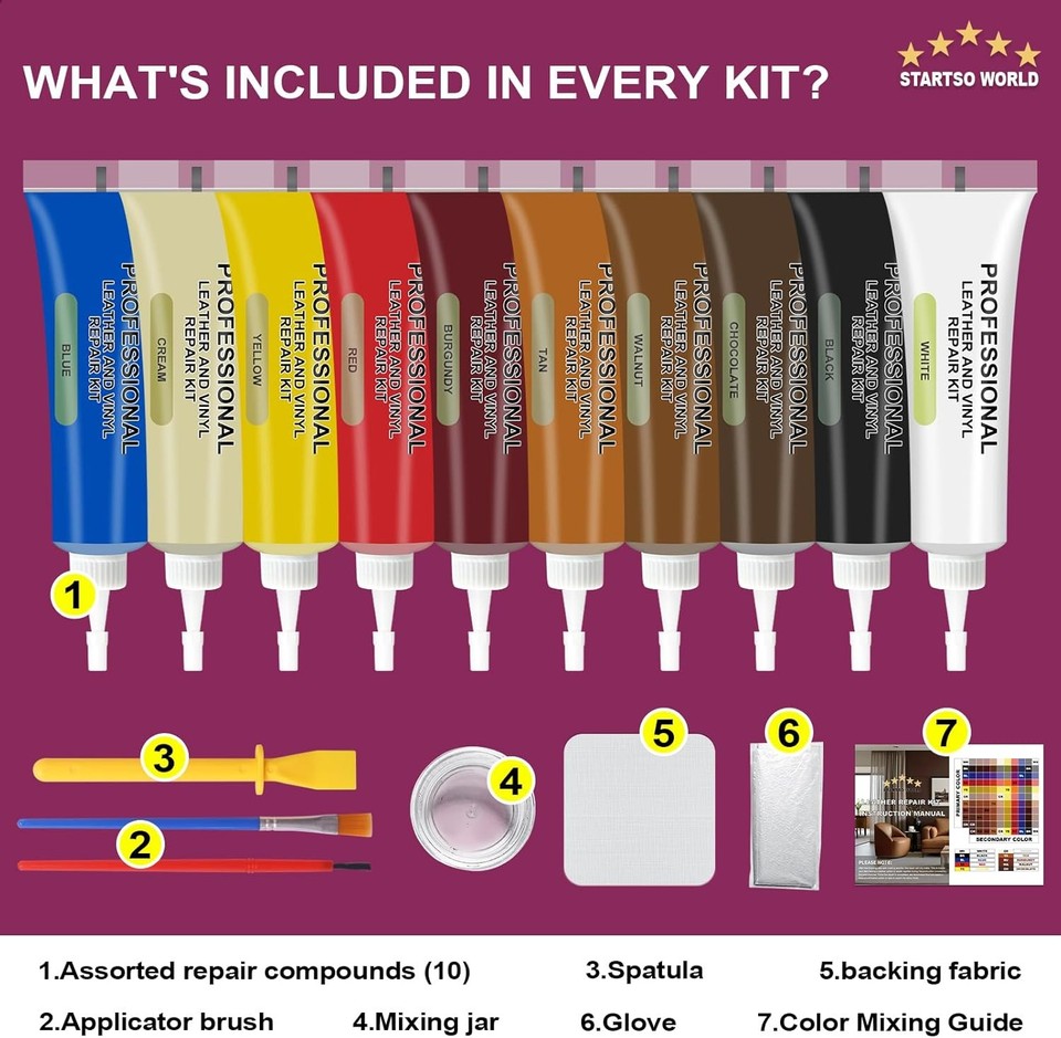 Leather Repair Kit for Furniture, Leather & Vinyl Repair Kit for Car ...