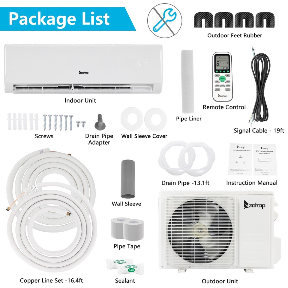 ZOKOP 17000 BTU AC Ductless Mini Split Air Conditioner w/Heat Pump ...