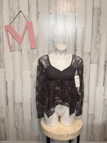 Good Days Project Brown Lace Long Sleeve Sheer Babydoll Top Size M | eBay