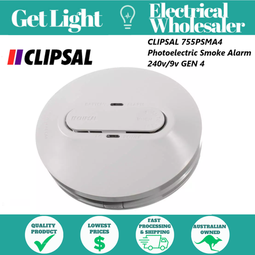 Clipsal Smoke Alarm 755PSMA4 Mains Powered Photoelectric Smoke Alarm ...