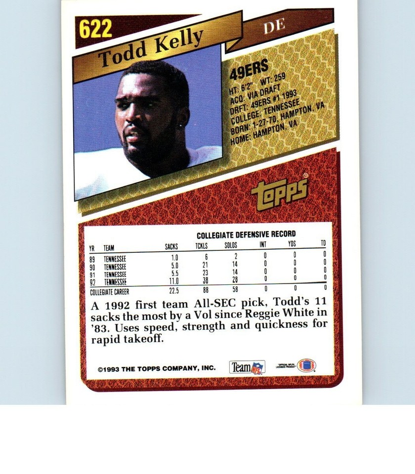 Todd Kelly 622 49ers 1993 Topps NFL Football Trading Card | eBay