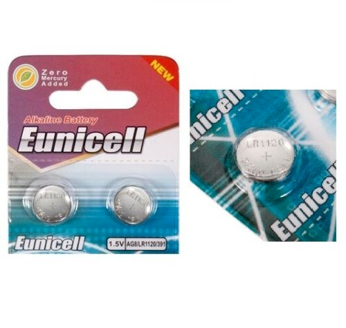 2 X EUNICELL AG8 LR55 LR1120 L1028 1811A 1.5V ALKALINE BUTTON CELL ...