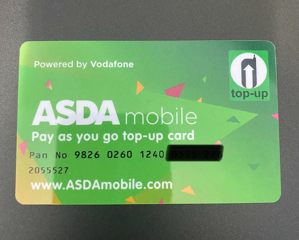 ASDA - Vodafone Mobile PAYG Top-up swipe card only Free Postage ...