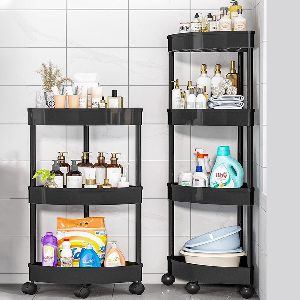 Bathroom 4 Tier Plastic Shower Caddy Corner Shelf Pole Rack Kitchen ...