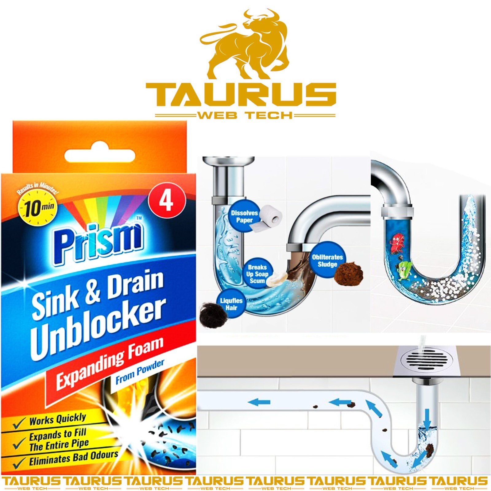 4 x Sink & Drain Unblocker Bath Shower Kitchen Pipes Cleaner Expanding ...
