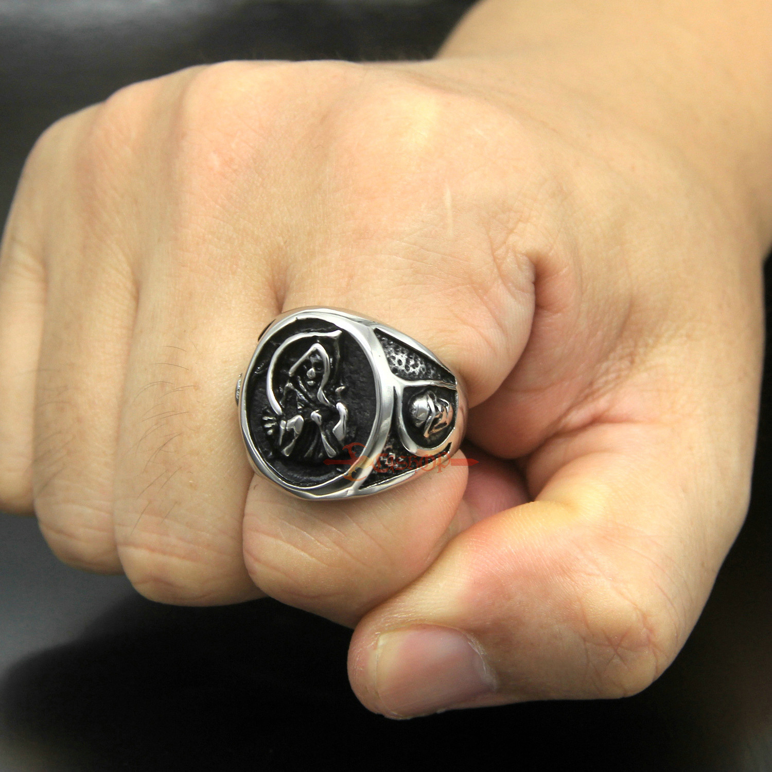 Men's Retro Skull Grim Reaper 316L Stainless Steel Biker Ring US Size 7 ...
