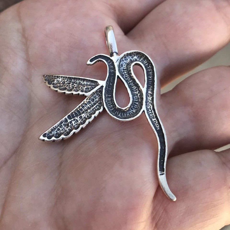 Large Winged Serpent Snake 925 Sterling Silver Pendant 1.75"x1.25" MADE ...