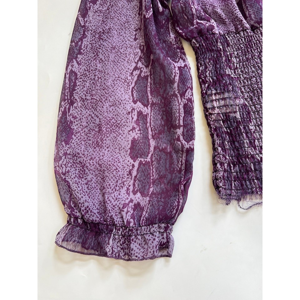 Purple Snakeskin Smocked Off Shoulder Blouse Womens Size 12 Y2K Fairy ...