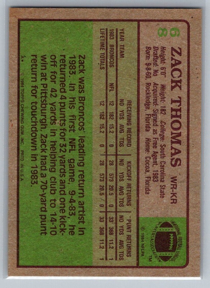 1984 Topps Zack Thomas #68 Ex-NrMT | eBay