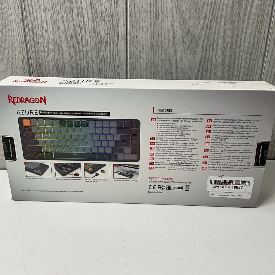 Redragon Azure K652 Low-Profile Wireless Mechanical Keyboard - Blue ...