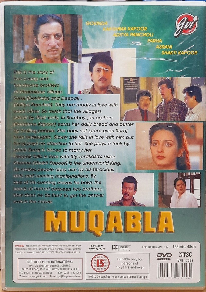 Muqabla - Govinda, Karishma - Bollywood Hindi Movie DVD, Subtitles, U.K ...